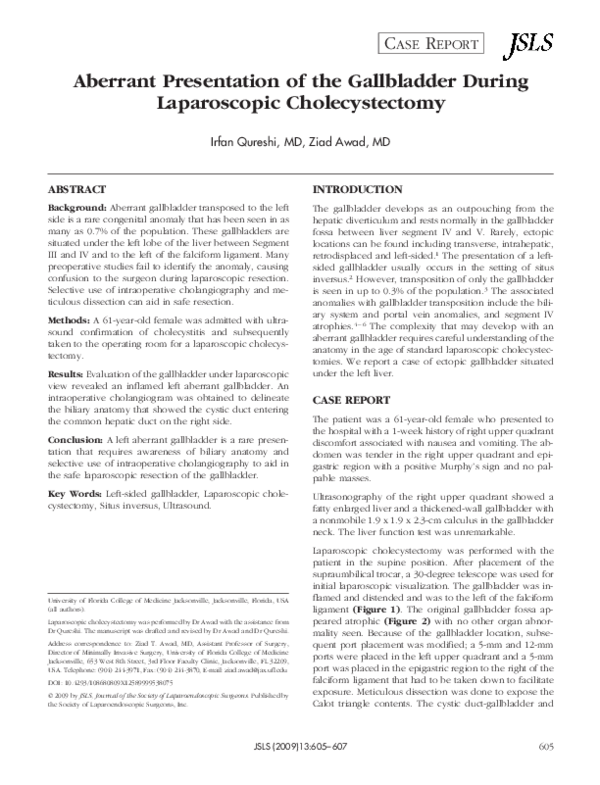 (PDF) Aberrant Presentation of the Gallbladder During Laparoscopic ...