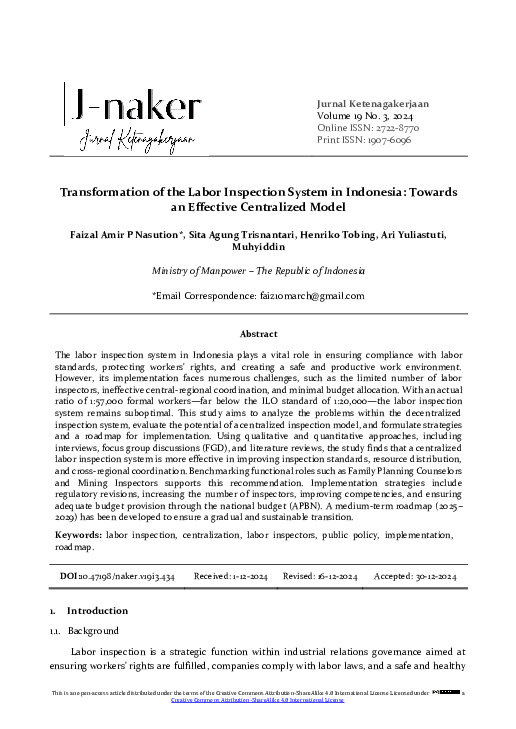 (PDF) Transformation of the Labor Inspection System in Indonesia ...