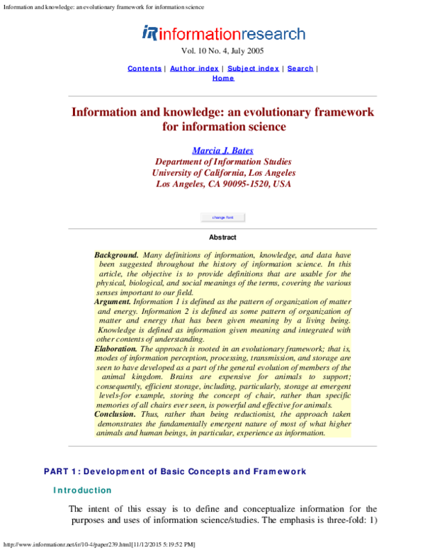 (PDF) Information and knowledge: an evolutionary framework for information science