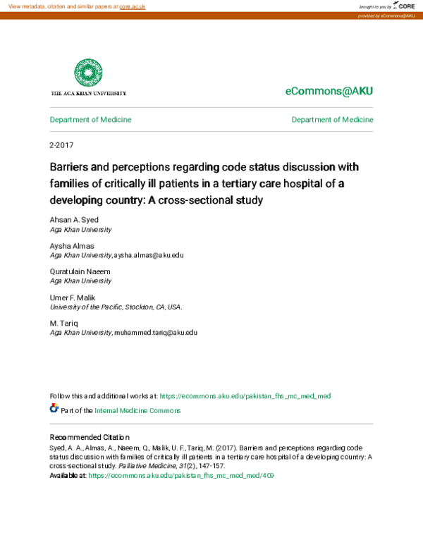 (PDF) Barriers and perceptions regarding code status discussion with ...