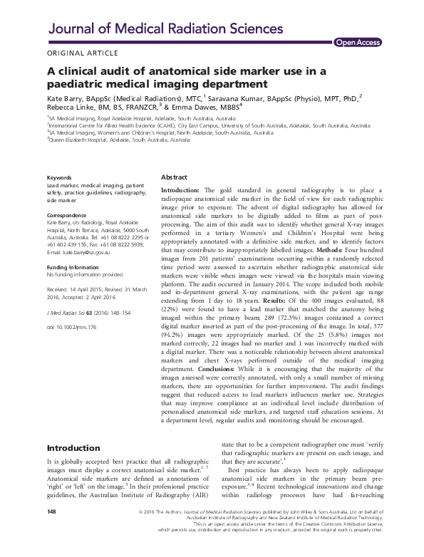 (PDF) A clinical audit of anatomical side marker use in a paediatric ...
