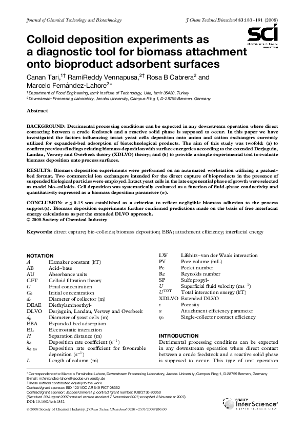 (PDF) Colloid deposition experiments as a diagnostic tool for biomass ...
