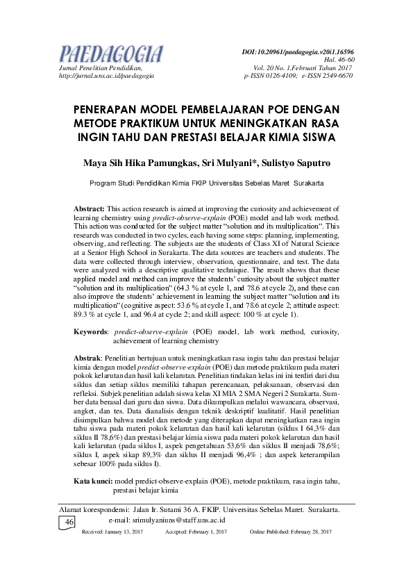 (PDF) Penerapan Model Pembelajaran Poe Dengan Metode Praktikum Untuk Meningkatkan Rasa Ingin ...