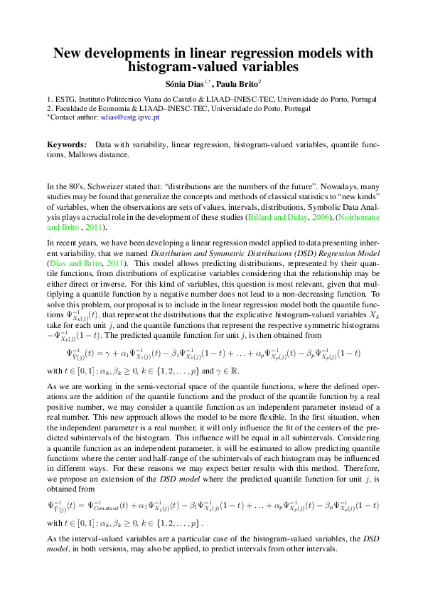 (PDF) New Developments in Linear Regression Models with Histogram-Valued Variables