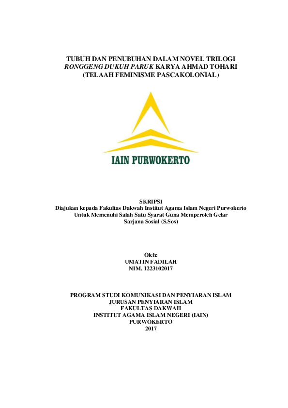 (PDF) Tubuh Dan Penubuhan Dalam Novel Trilogi Ronggeng Dukuh Paruk ...
