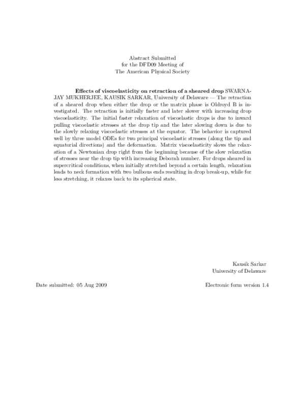 (PDF) Effects of viscoelasticity on retraction of a sheared drop