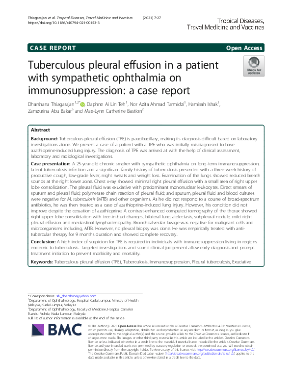 (PDF) Tuberculous pleural effusion in a patient with sympathetic ...