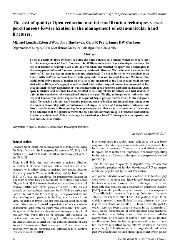 (PDF) The cost of quality: Open reduction and internal fixation ...