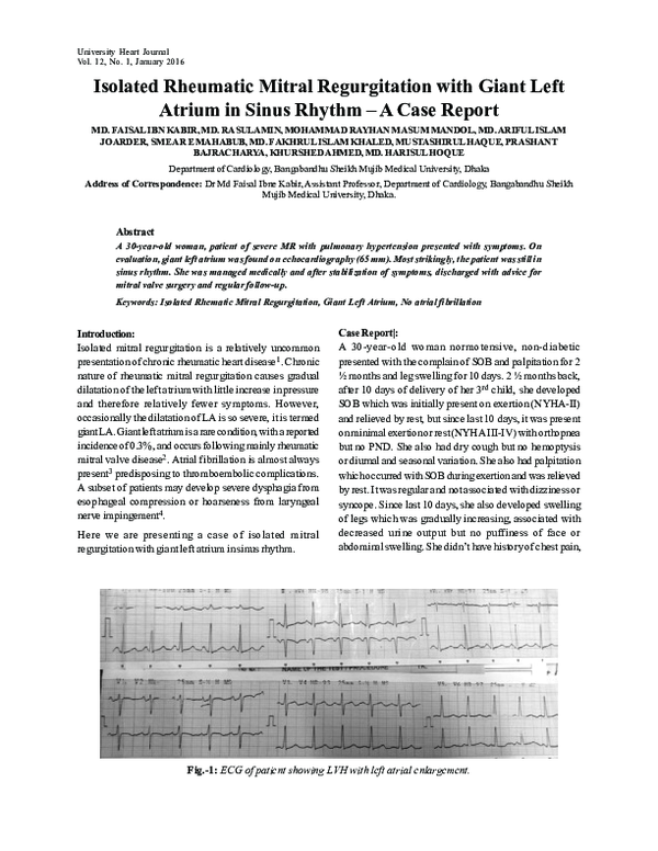 (PDF) Isolated Rheumatic Mitral Regurgitation with Giant Left Atrium in ...