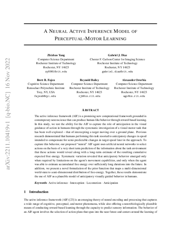 (PDF) A Neural Active Inference Model of Perceptual-Motor Learning