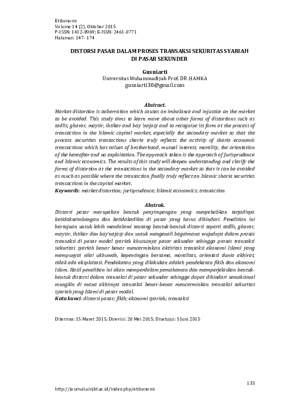(PDF) DISTORSI PASAR DALAM PROSES TRANSAKSI SEKURITAS SYARIAH di PASAR SEKUNDER