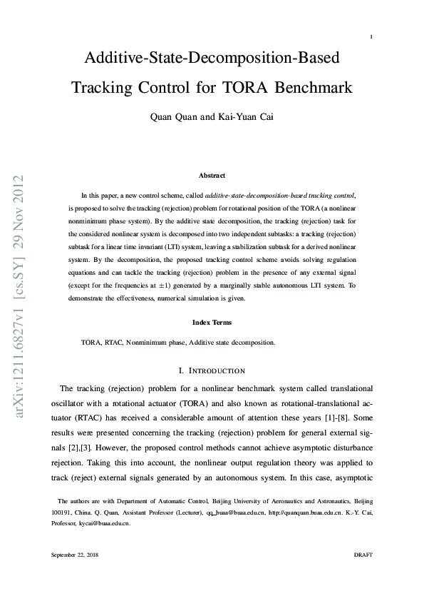 (PDF) Additive-state-decomposition-based tracking control for TORA ...
