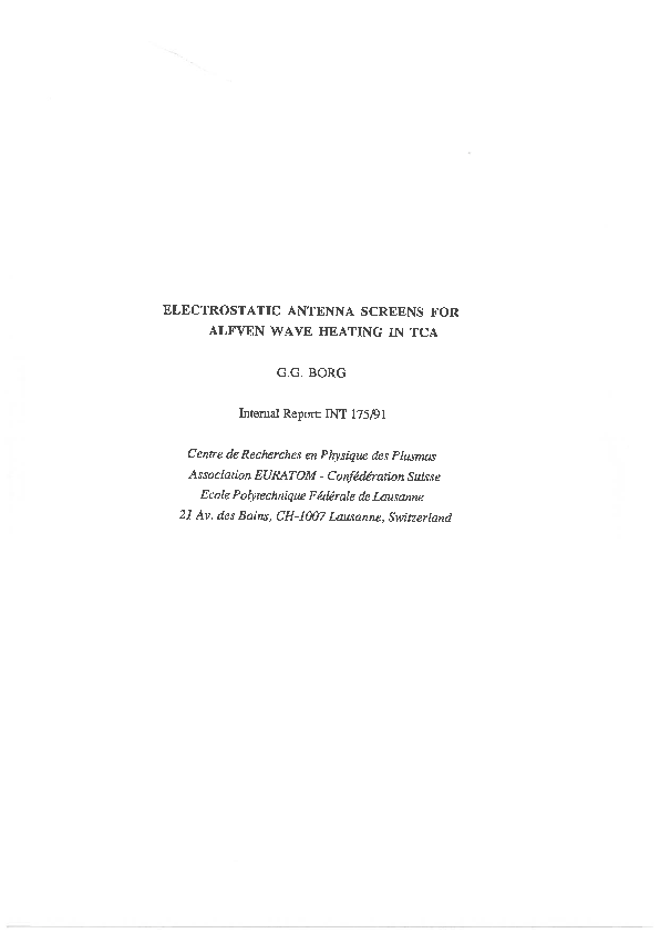 (PDF) Electrostatic antenna screens for Alfvén wave heating in TCA