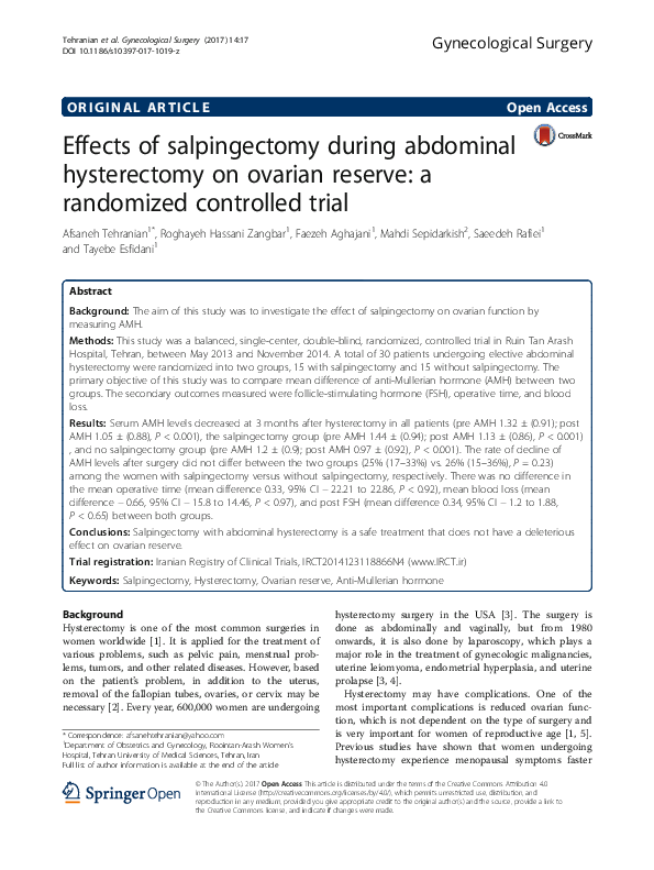 (PDF) Effects of salpingectomy during abdominal hysterectomy on ovarian ...
