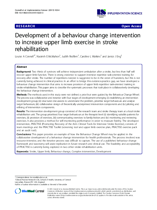 (PDF) Development of a behaviour change intervention to increase upper ...