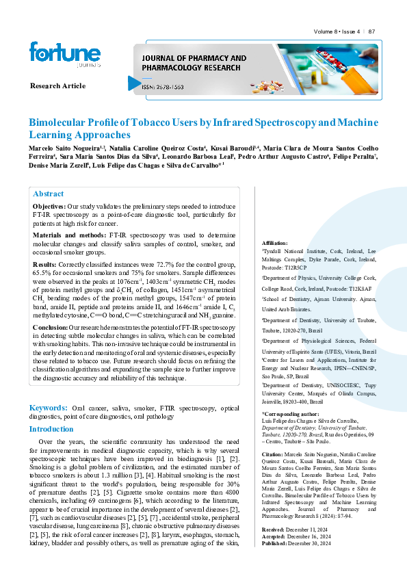 (PDF) Bimolecular Profile of Tobacco Users by Infrared Spectroscopy and ...