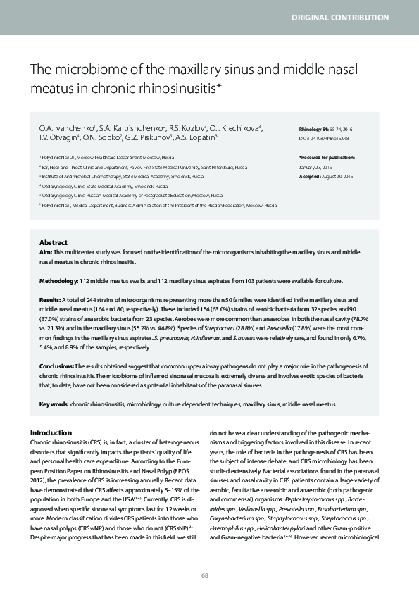 (PDF) The microbiome of the maxillary sinus and middle nasal meatus in ...