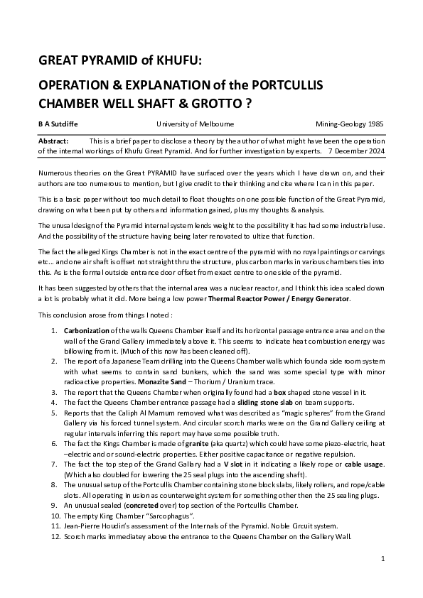 (PDF) GREAT PYRAMID of KHUFU: OPERATION & EXPLANATION of the PORTCULLIS ...