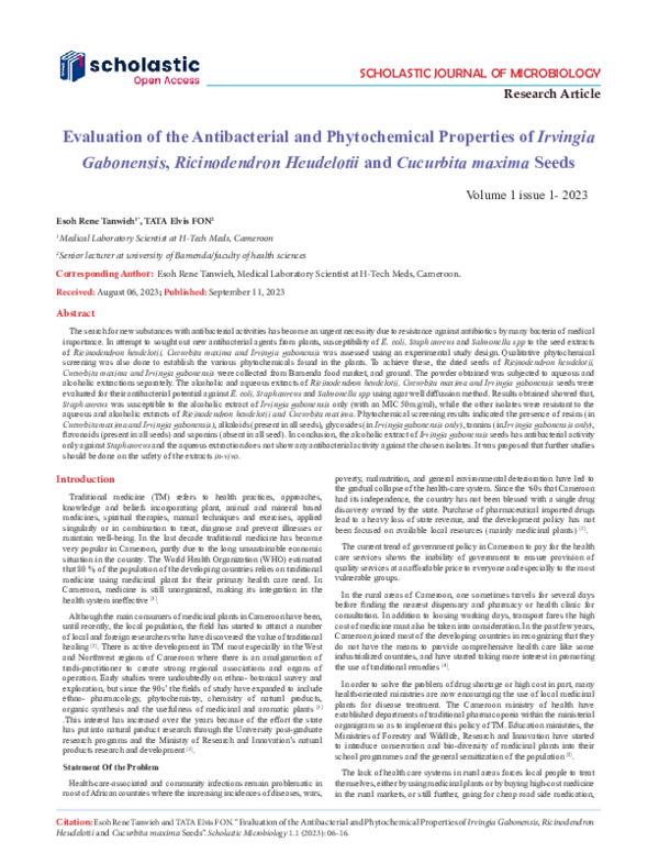 (PDF) Evaluation of the Antibacterial and Phytochemical Properties of Irvingia Gabonensis ...