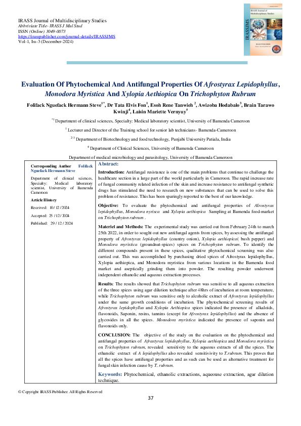 (PDF) Evaluation Of Phytochemical And Antifungal Properties Of ...