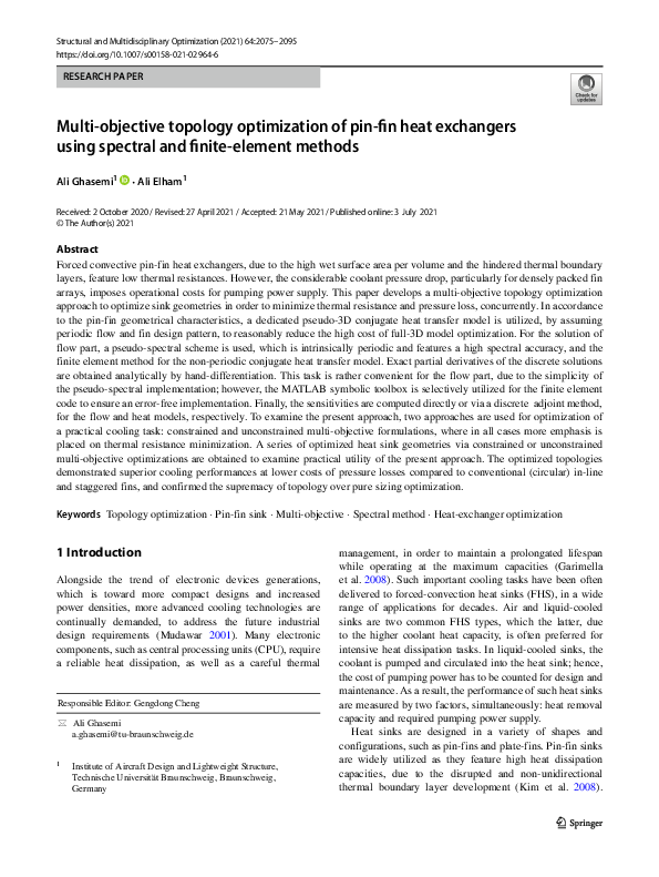 (PDF) Multi-objective topology optimization of pin-fin heat exchangers using spectral and finite ...