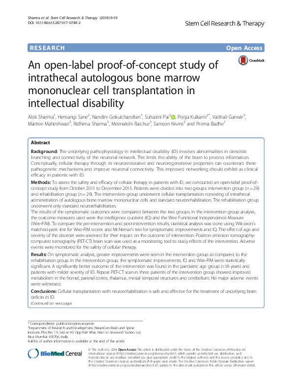 (PDF) An open-label proof-of-concept study of intrathecal autologous ...