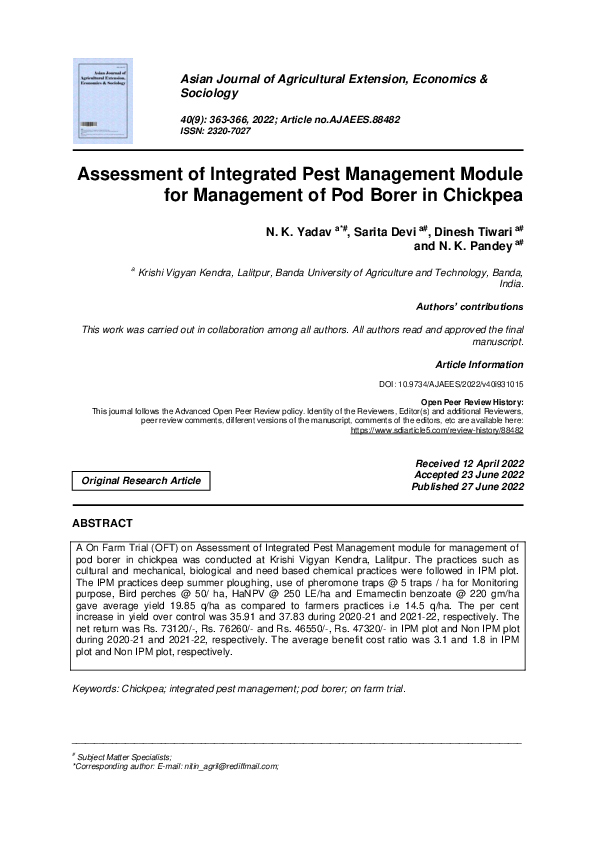 (PDF) Assessment of Integrated Pest Management Module for Management of ...