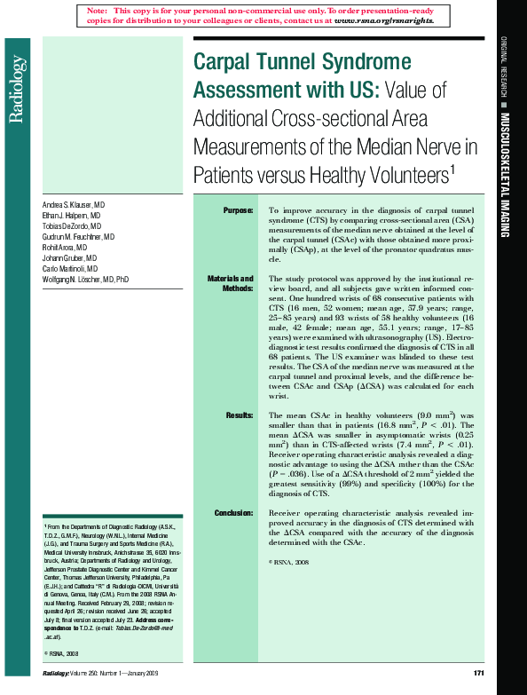 (PDF) Carpal Tunnel Syndrome Assessment with US: Value of Additional ...