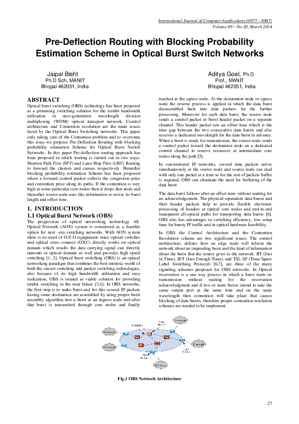 (PDF) Pre-Deflection Routing with Blocking Probability Estimation ...