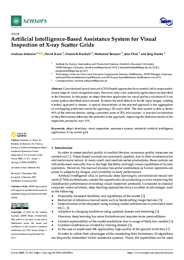 (PDF) Artificial Intelligence-Based Assistance System for Visual Inspection of X-ray Scatter Grids