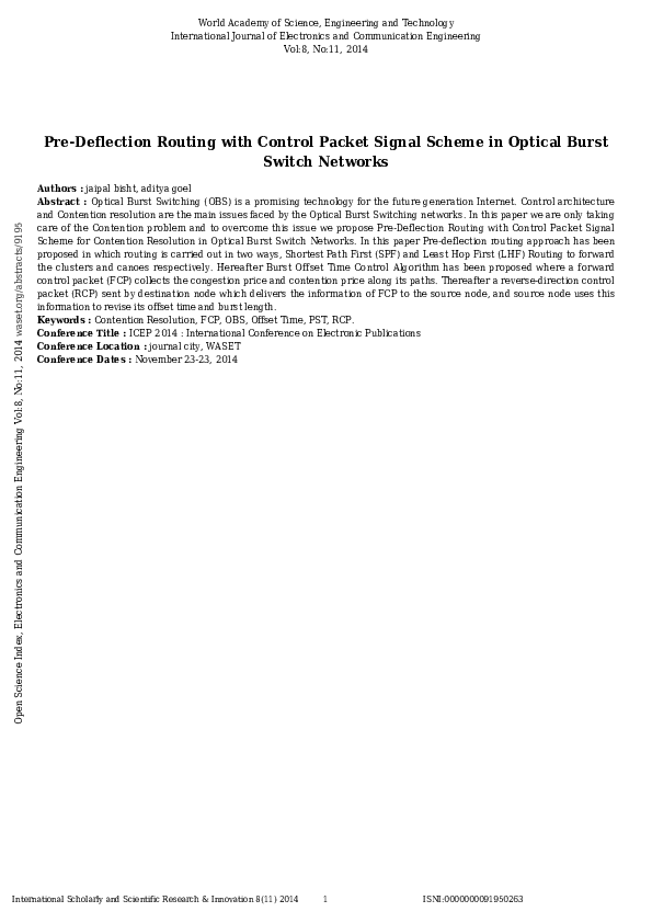 (PDF) Pre-Deflection Routing with Control Packet Signal Scheme in Optical Burst Switch Networks