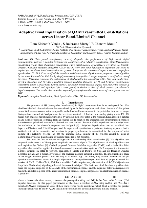 Pdf Adaptive Blind Equalization Of Qam Transmitted Constellations Across Linear Band Limited