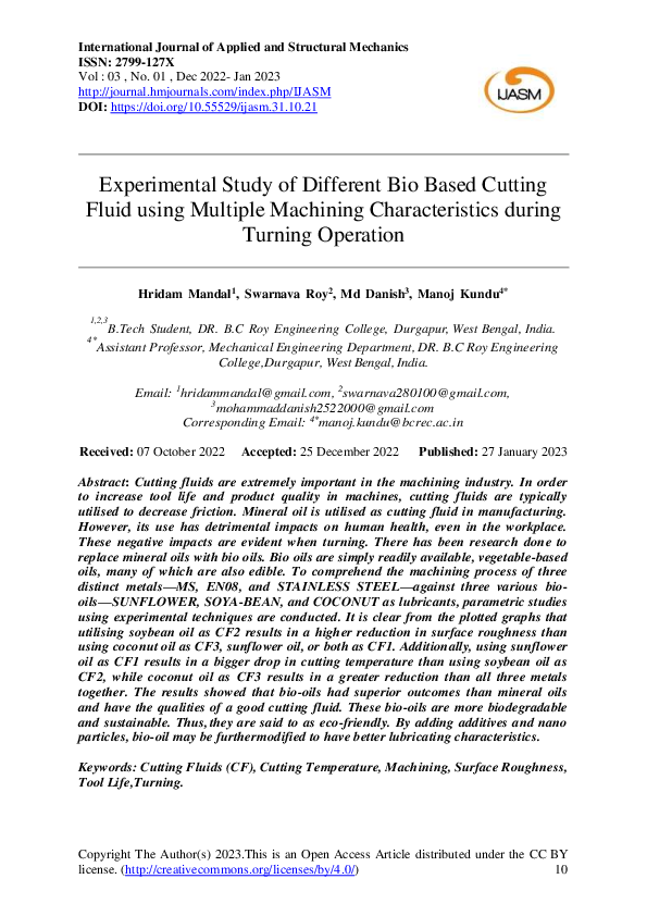 (PDF) Experimental Study of Different Bio Based Cutting Fluid using ...