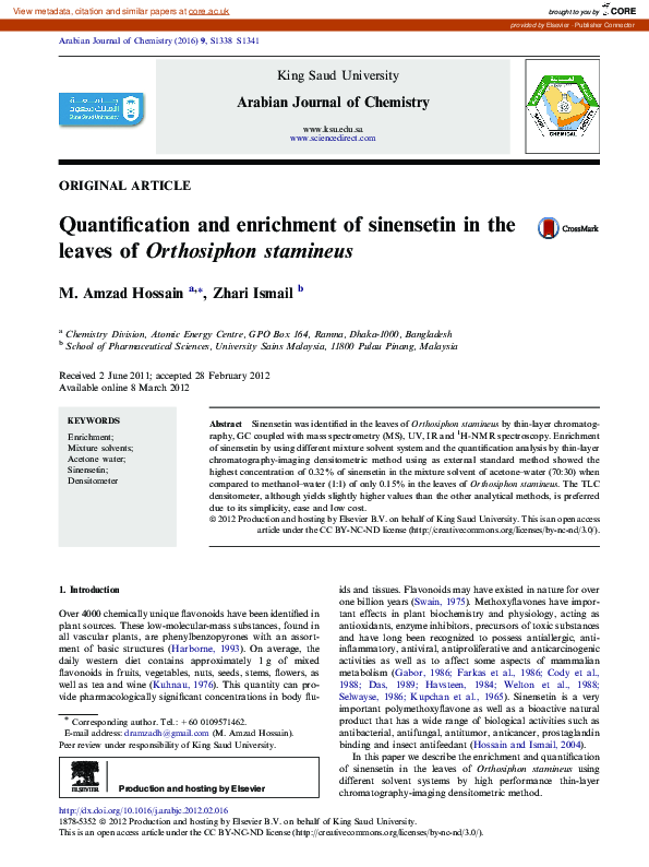 (PDF) Quantification and enrichment of sinensetin in the leaves of ...