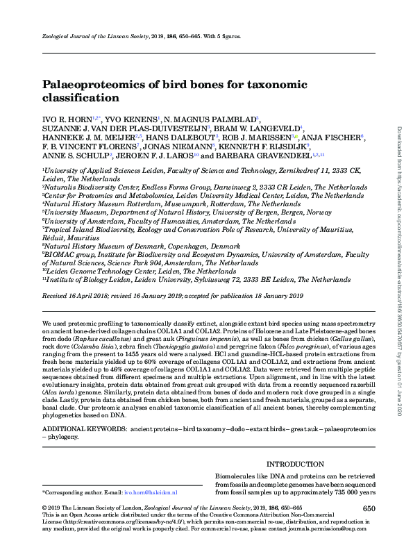 (PDF) Palaeoproteomics of bird bones for taxonomic classification