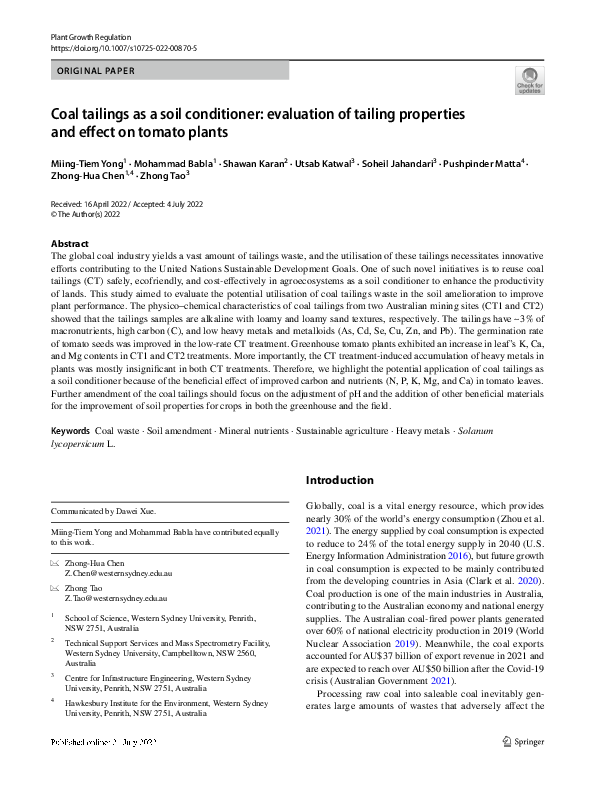 (PDF) Coal tailings as a soil conditioner: evaluation of tailing ...