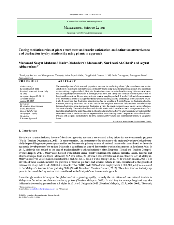 (PDF) Testing mediation roles of place attachment and tourist ...