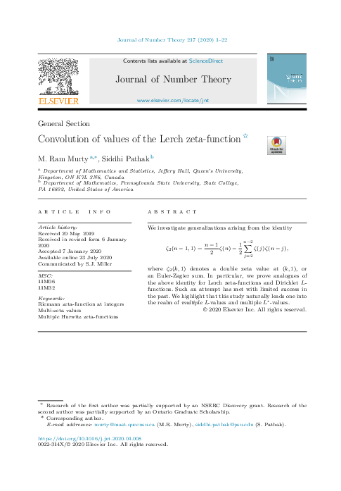 (PDF) Convolution of values of the Lerch zeta-function