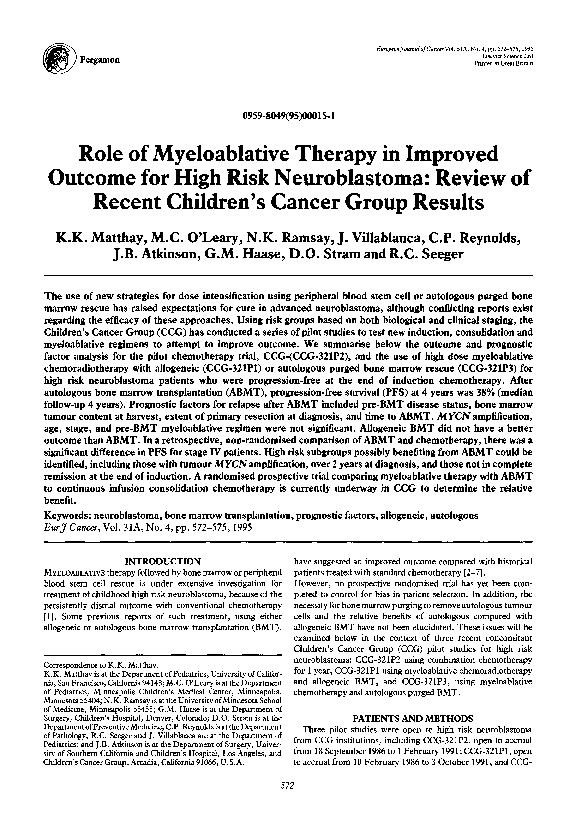 (PDF) Role of myeloablative therapy in improved outcome for high risk ...