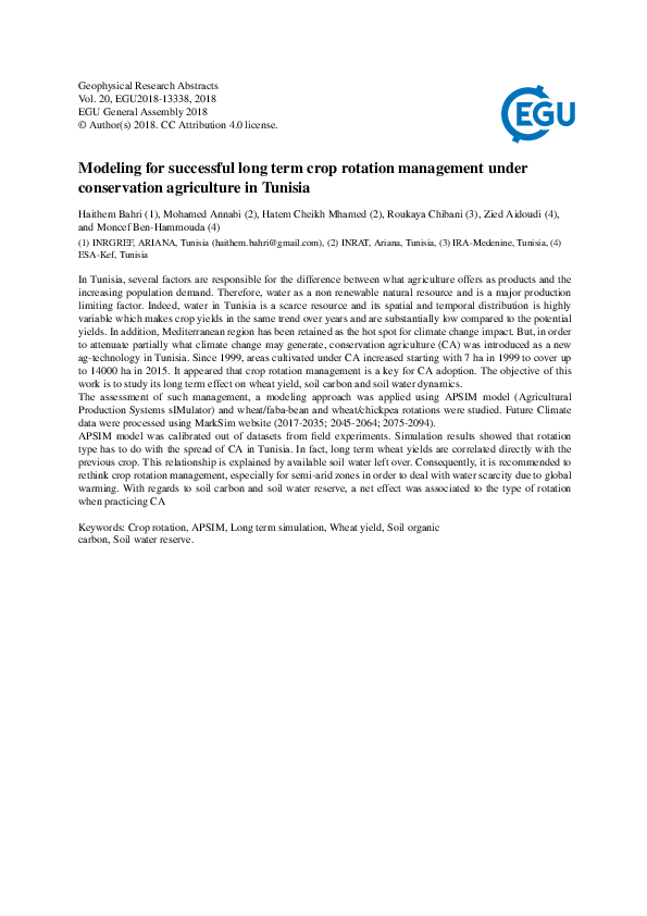 (PDF) Modeling for successful long term crop rotation management under ...