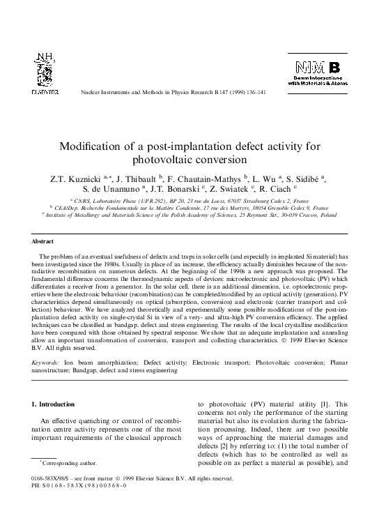 (PDF) Modification of a post-implantation defect activity for photovoltaic conversion