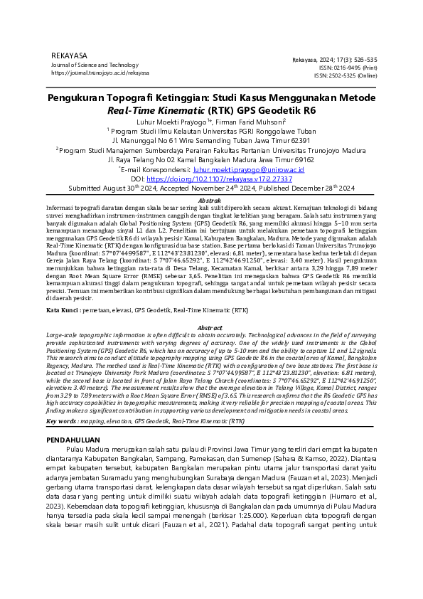 (PDF) Pengukuran Topografi Ketinggian: Studi Kasus Menggunakan Metode Real-Time Kinematic (RTK ...