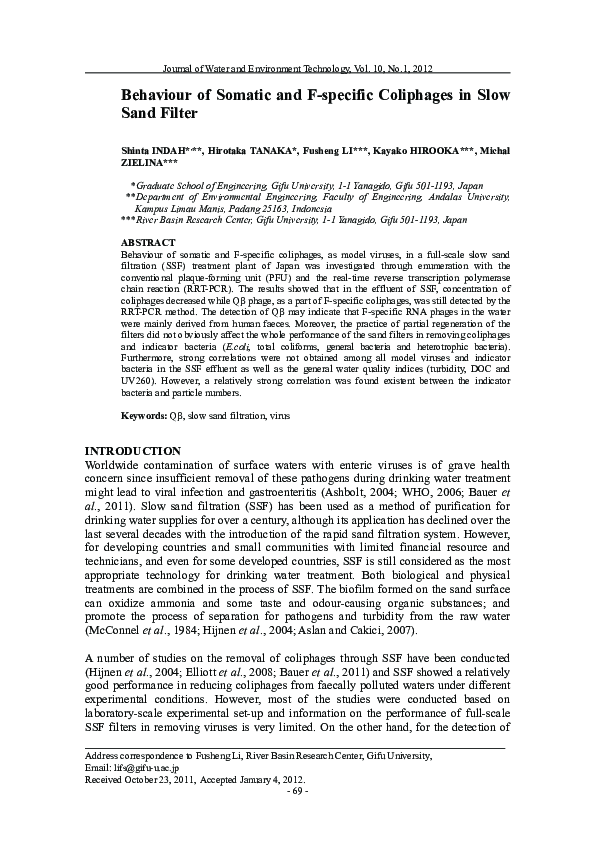 (PDF) Behaviour of Somatic and F-specific Coliphages in Slow Sand Filter
