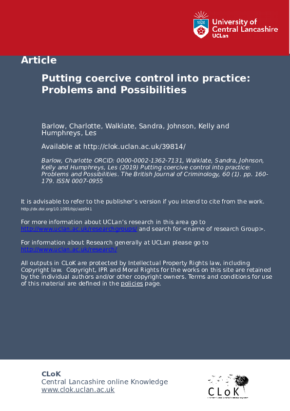(PDF) Putting Coercive Control into Practice: Problems and Possibilities