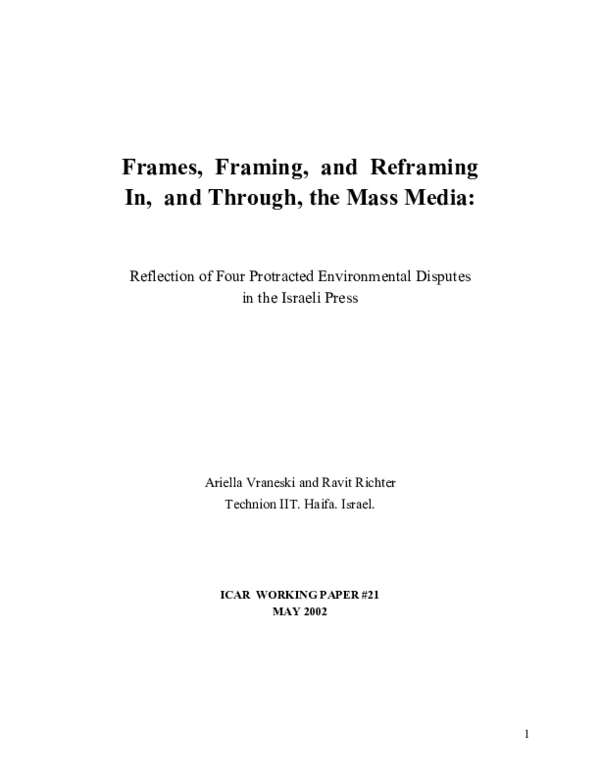 (PDF) Frames, Framing, and Reframing In, and Through The Mass Media: Reflection of Four ...