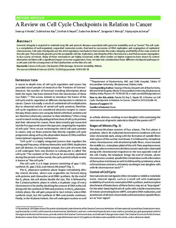 (PDF) A Review on Cell Cycle Checkpoints in Relation to Cancer