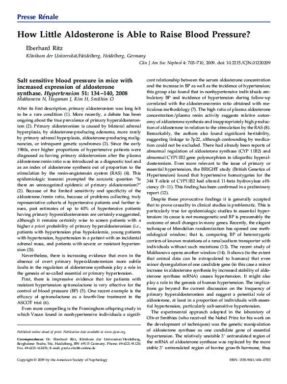 (PDF) How Little Aldosterone is Able to Raise Blood Pressure