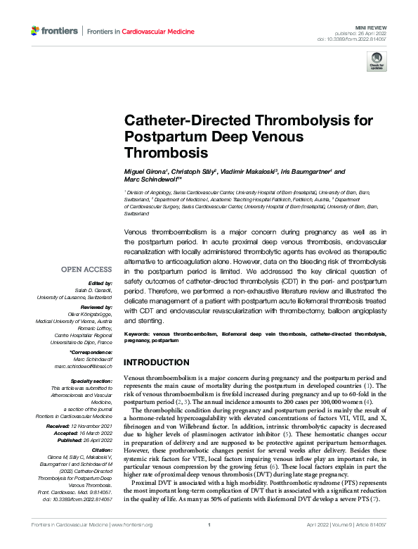 (PDF) Catheter-Directed Thrombolysis for Postpartum Deep Venous Thrombosis