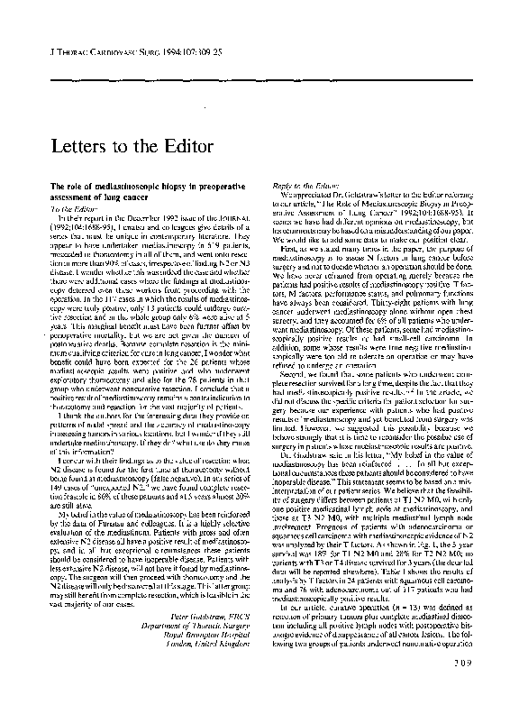 (PDF) The role of mediastinoscopic biopsy in preoperative assessment of ...
