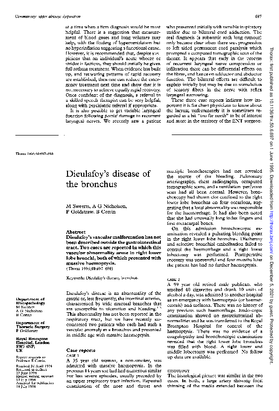 (PDF) Dieulafoy's disease of the bronchus